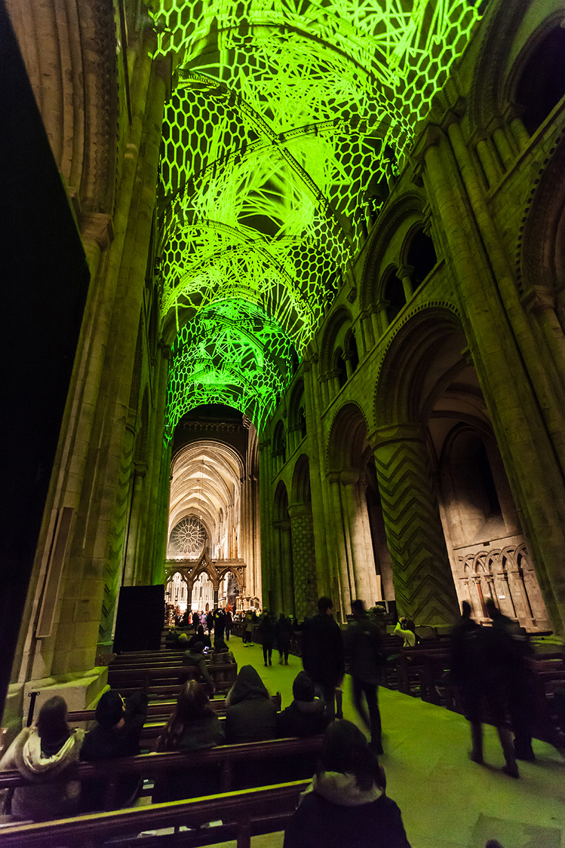 miguel chevalier projects complex meshes to durham cathedral miguel chevalier projects complex meshes to durham cathedral