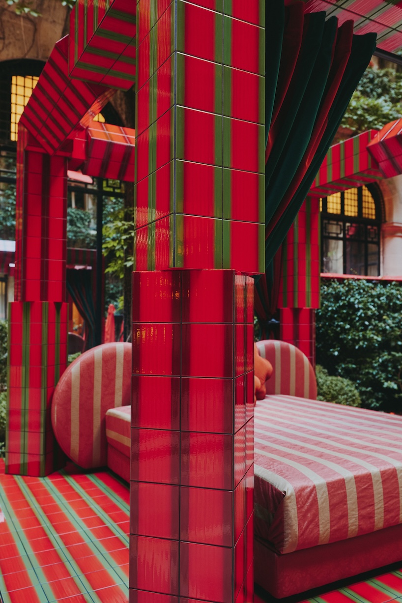 ceramic tiles clad sculptural daybed by uchronia in paris