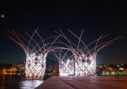 bloom pavilion interweaves bamboo rods on sai van lake in macau