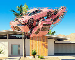 chris labrooy hybridizes classic cars with playful plastic inflatables