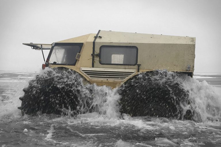 the sherp ATV is an amphibious vehicle for plowing through any terrain