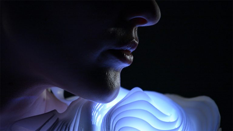 behnaz farahi's 'bodyscape' syncs human bodily movement with LED light