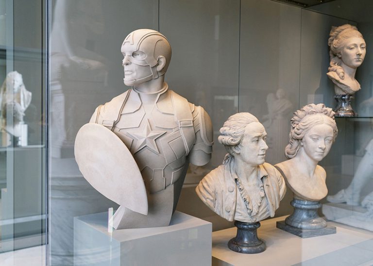 leo caillard immortalizes cult comic book idols as stone super heroes