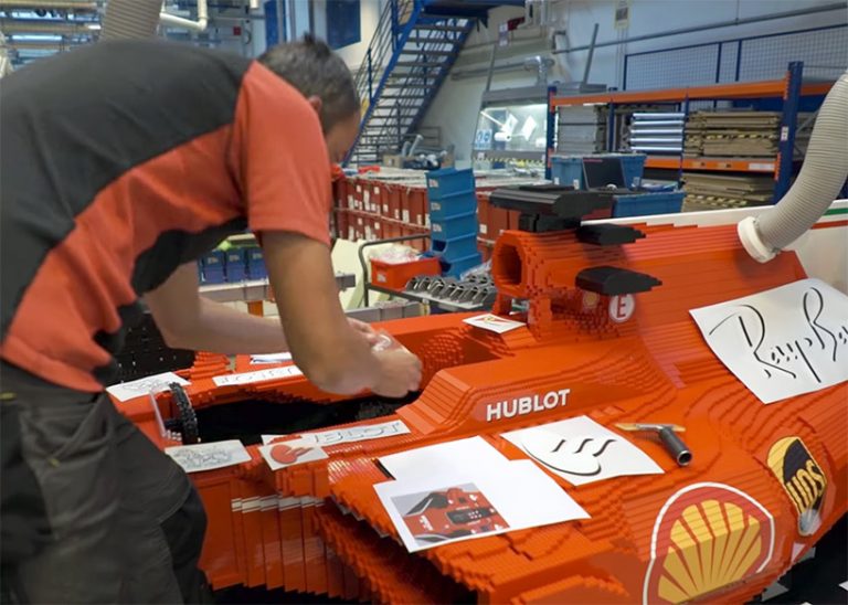 watch LEGO build a life-size ferrari F1 car with 350,000 bricks