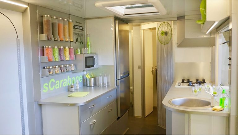 the scarabane is a self sufficient 360 degree rotating caravan