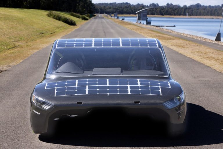electric automobile on the road to compete in 3000 km solar race