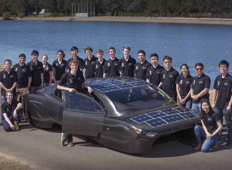 electric automobile on the road to compete in 3000 km solar race
