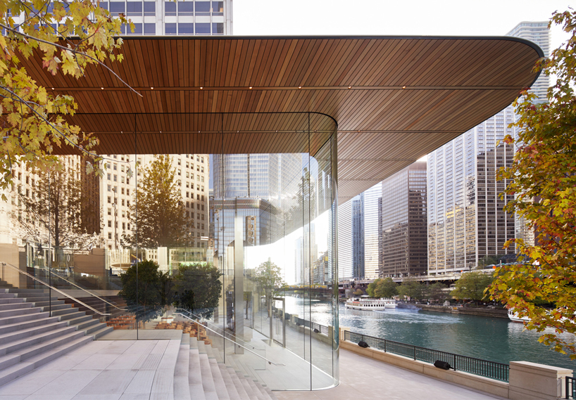 macbook-roofed apple store opens on chicago's riverfront
