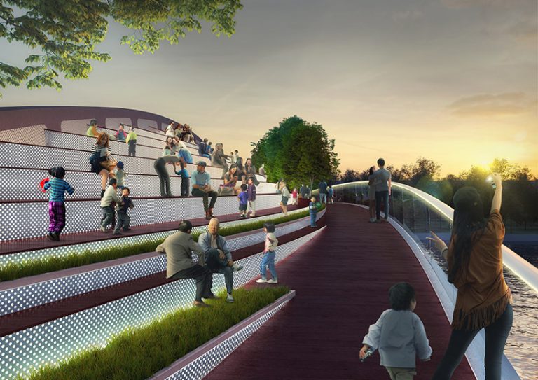 MVRDV's dawn bridge provides viewing platform for pedestrians near shanghai