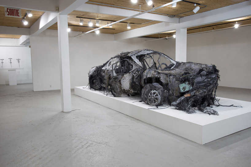 this full-scale demolished car is constructed from ghost-like textiles ...