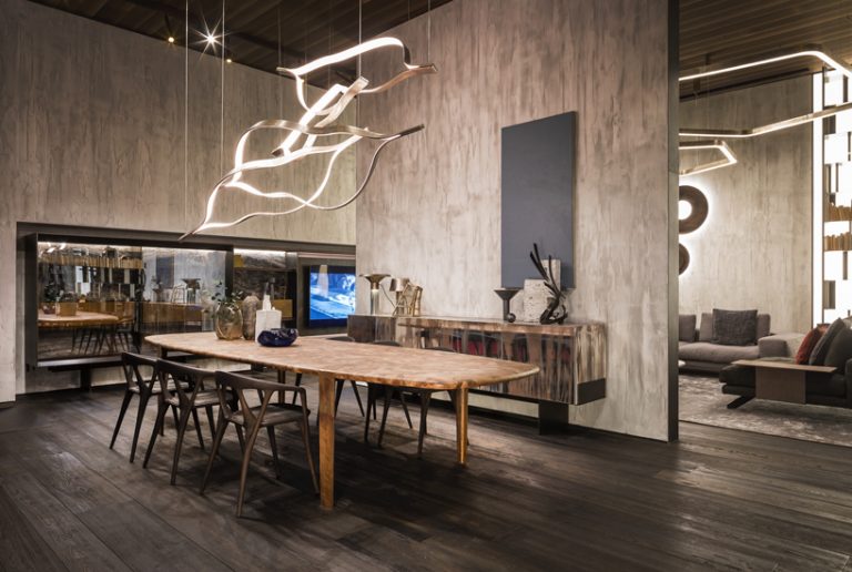 henge handcrafts oxymoron dining table with micro-mosaic top of walnut