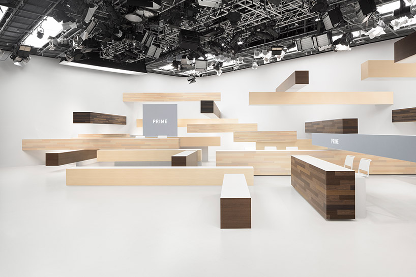nendo designs prime news branding and studio set for a japanese TV station