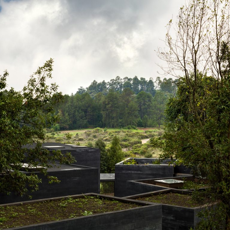 nine individual blocks compose the black concrete bruma house in mexico ...