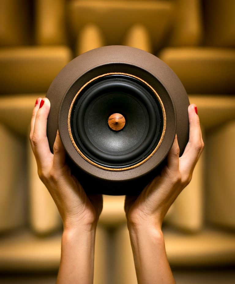 these hand-thrown clay speakers fuse pottery tradition and wireless tech