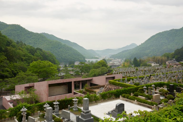 chipperfield's inagawa cemetery is a composition of geometries in pink
