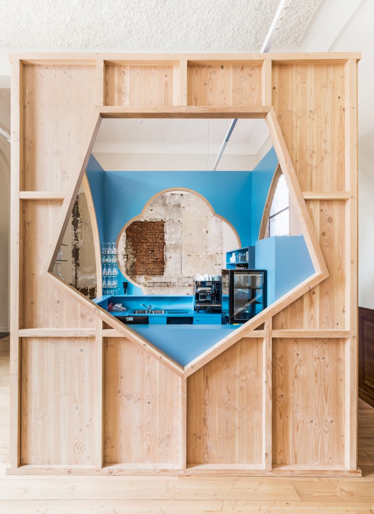 a contemporary gothic bar occupies belgium's largest cathedral