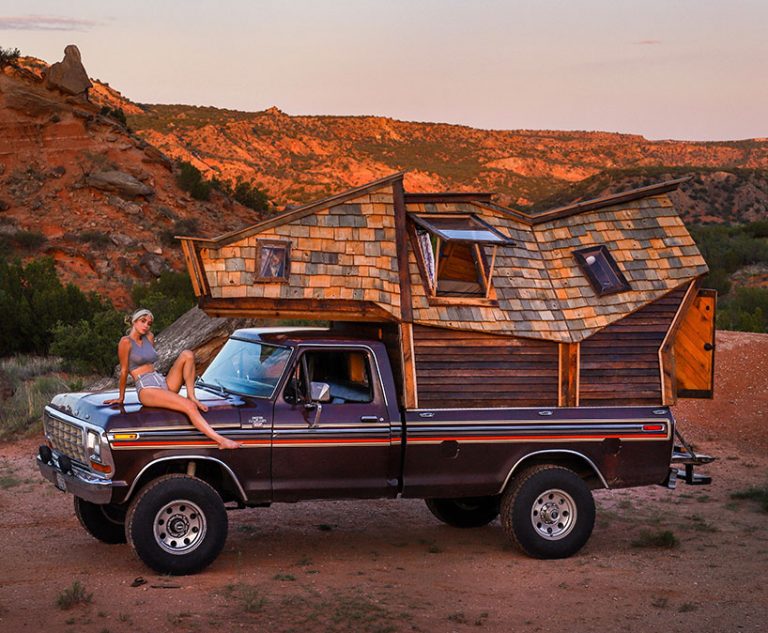 this wanderlust-arousing, tiny truck cabin is built on top of a 1979 pickup
