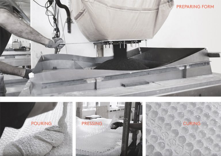 translucent structures made of compressed concrete and bubble wrap