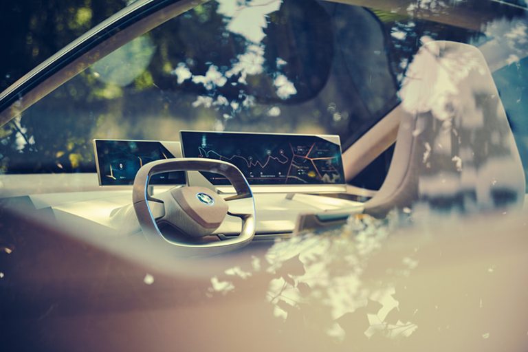 electric BMW vision iNEXT's shy tech turns interior into one touchscreen