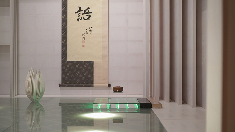 artists install 'five elements tea room' made of layers of shoji screens