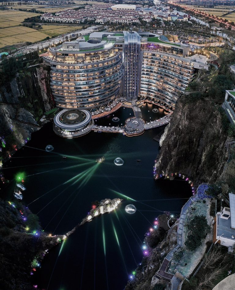 the shimao wonderland intercontinental is a hotel built inside a quarry