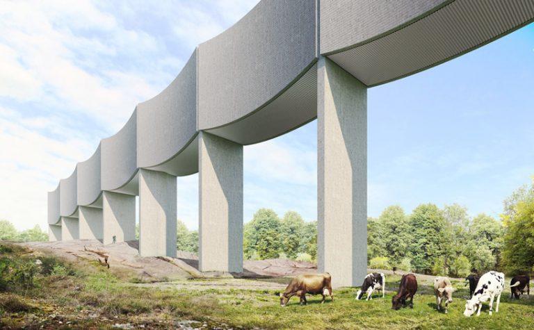 white arkitekter forms water tower in an elongated wave shape in varberg