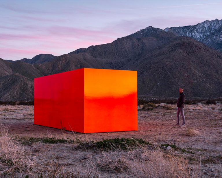 sterling ruby embeds orange monolith into coachella valley for desert X