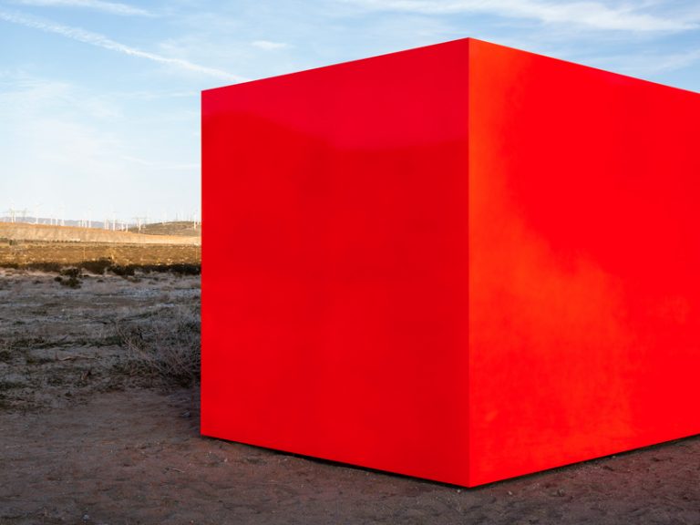 sterling ruby embeds orange monolith into coachella valley for desert X