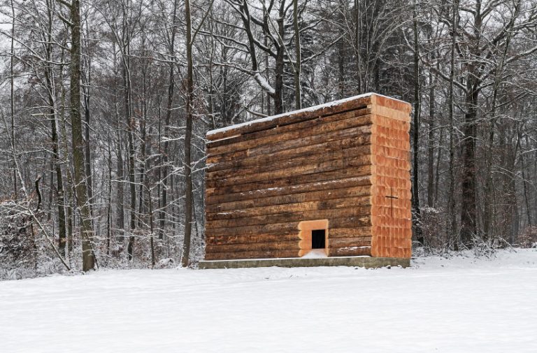 john pawson's wooden chapel in germany comprises 61 douglas fir logs