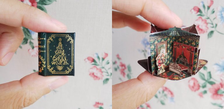 miniature pop-up books hold beds and staircases smaller than fingernails