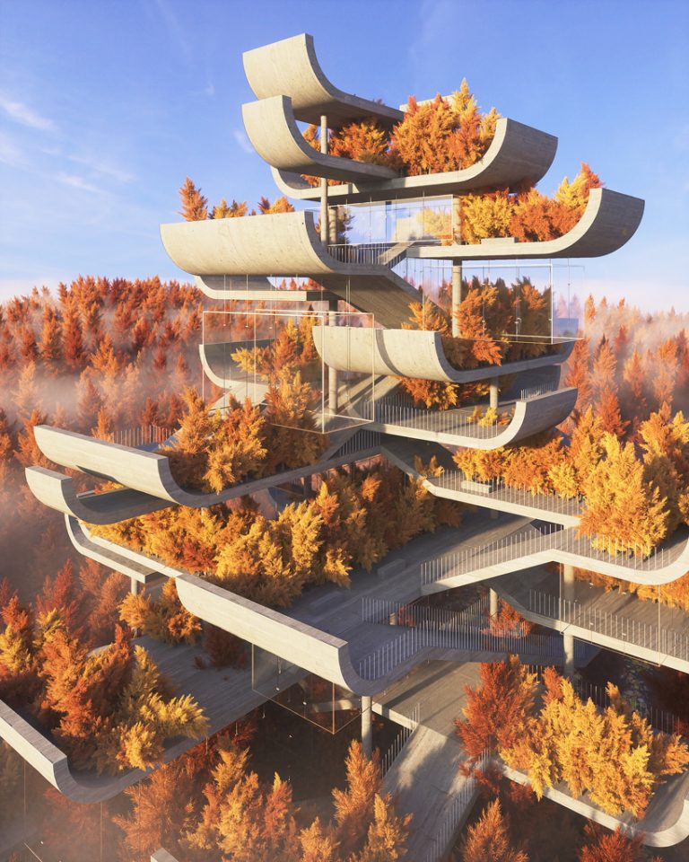 the traditional pagoda style is reinterpreted through a modernist lens