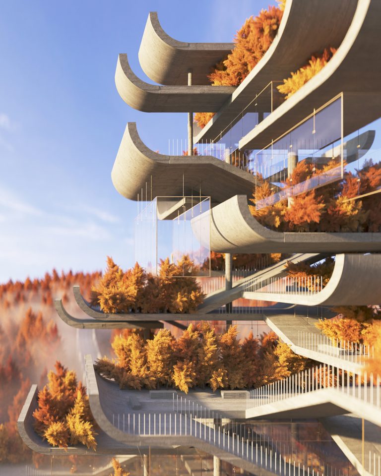 the traditional pagoda style is reinterpreted through a modernist lens