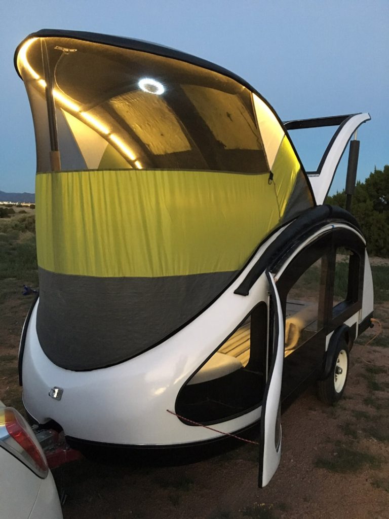 this ultralight teardrop trailer is made from chicken feathers