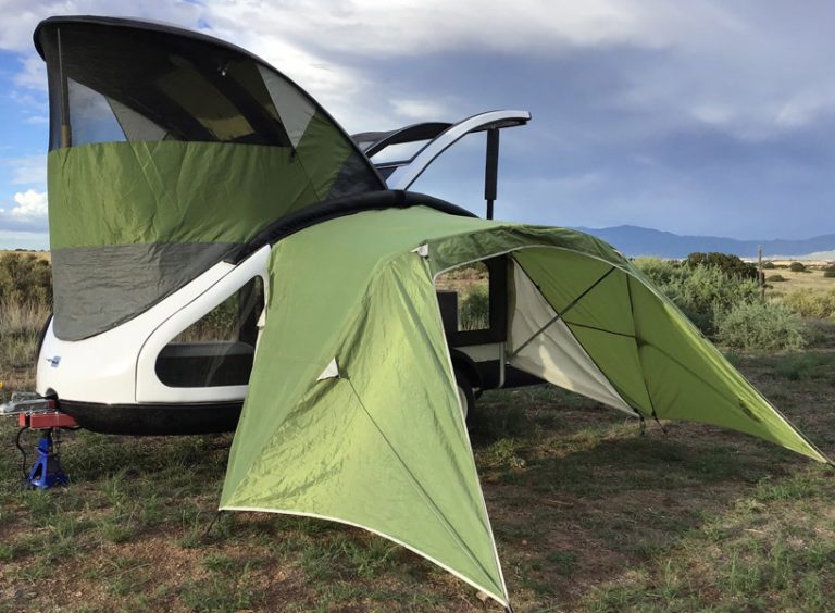 this ultralight teardrop trailer is made from chicken feathers