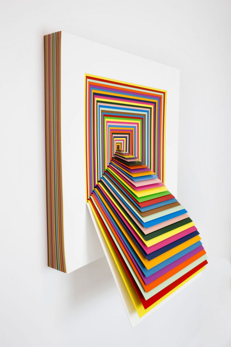 jen stark transforms new york city gallery into kaleidoscope of color