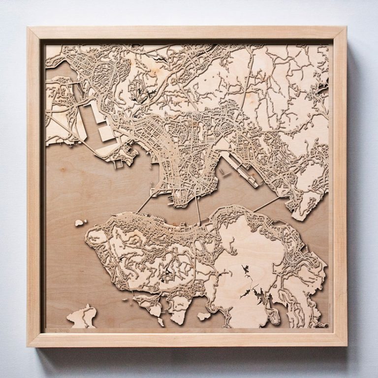 3D city maps reveal urban spaces with layers of laser-engraved wood