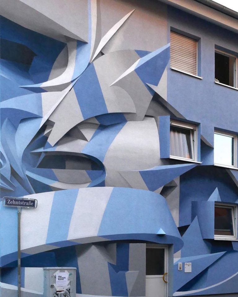 peeta paints large-scale optical illusion murals to transform buildings