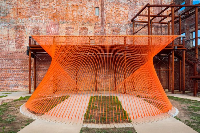 behin ha builds temporary shade installation in ohio using scrap mesh ...