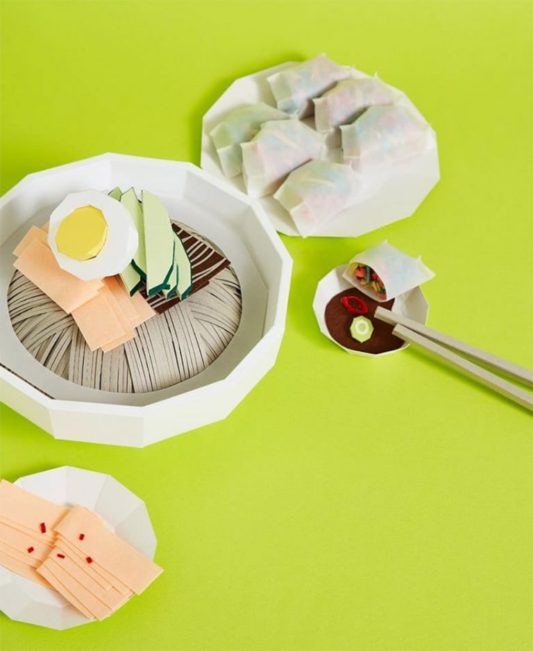 ji hee lee crafts mouth-watering meals out of colorful pieces of paper