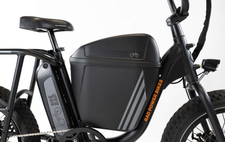 the rad power electric bike is part moped and part cargo bike