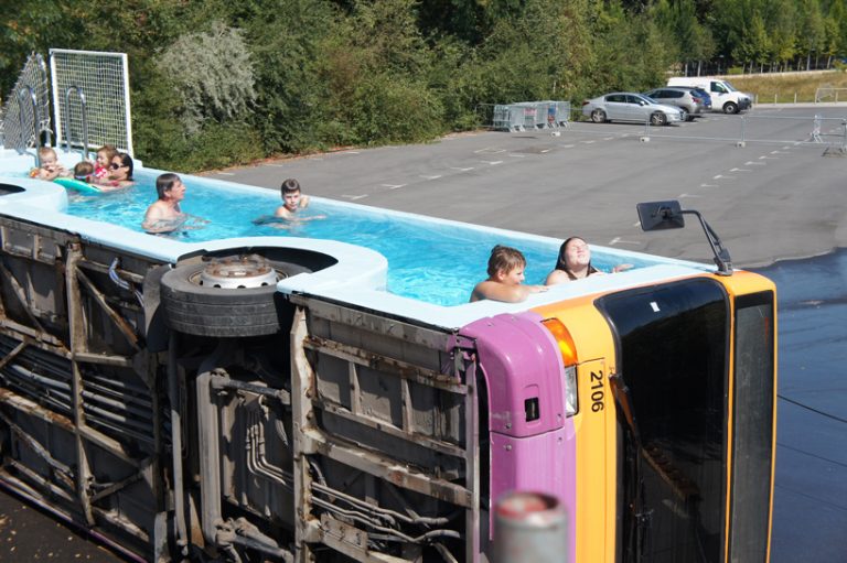 benedetto bufalino turns tipped over bus into public swimming pool