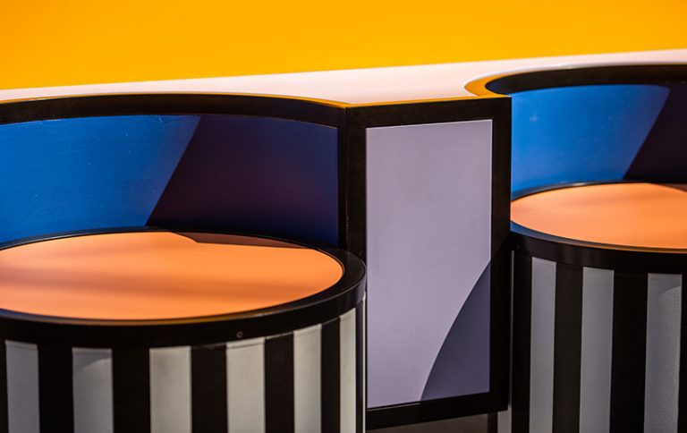 camille walala's walala lounge of colorful, geometric street furniture