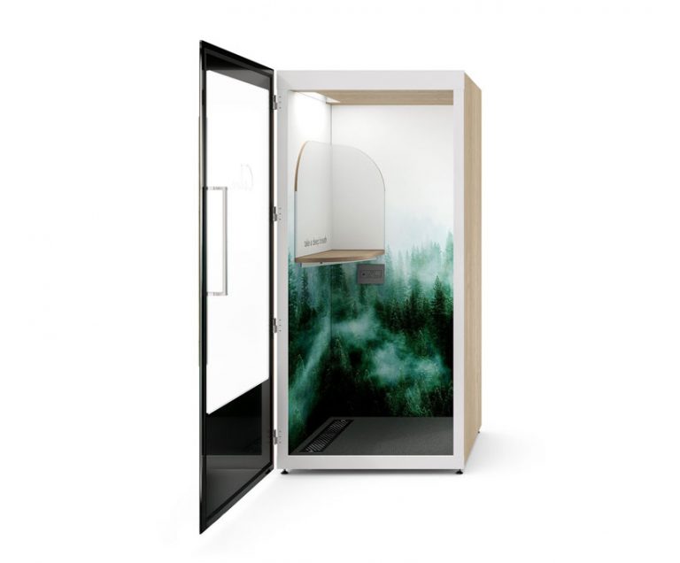 ‘calm booth’ is a silent meditation box made from 1,088 plastic bottles