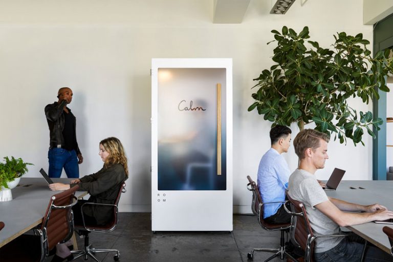 ‘calm booth’ is a silent meditation box made from 1,088 plastic bottles