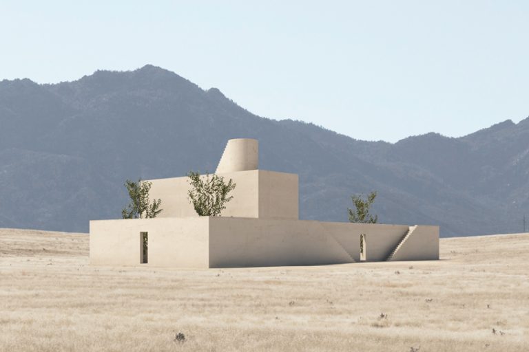 a minimalist composition of volumes echoes the desert landscape of marfa