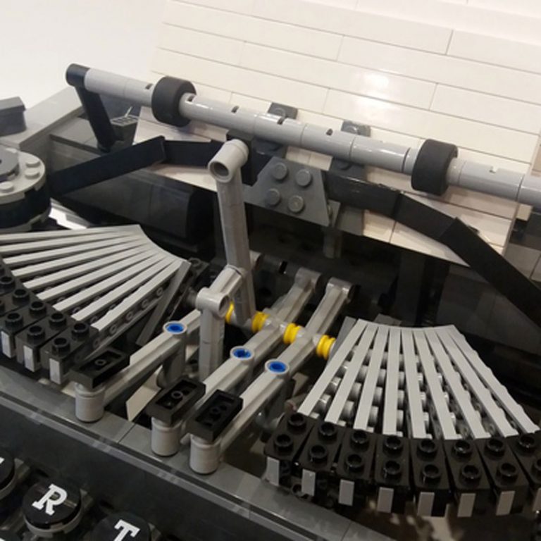 designer builds life-size LEGO typewriter with working hand-crank