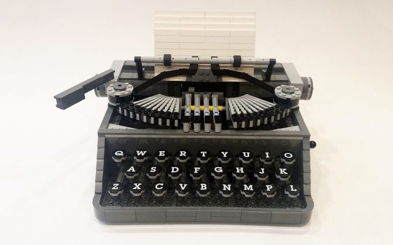 designer builds life-size LEGO typewriter with working hand-crank