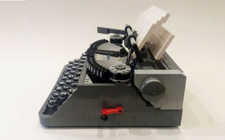 designer builds life-size LEGO typewriter with working hand-crank