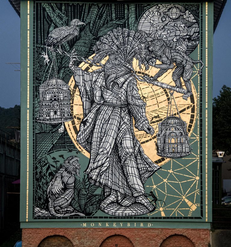 monkeybird paints huge 'gothic futuristic' murals featuring elaborate ...