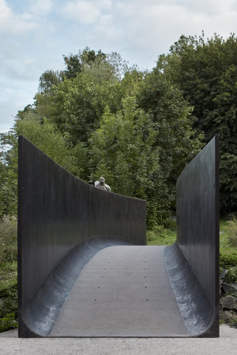 czech cemetery bridge fabricated of ultra-lightweight black concrete
